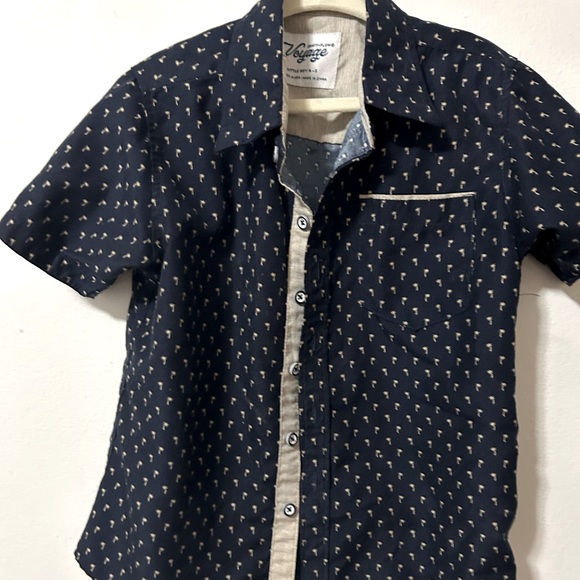 Voyage | Shirts & Tops | 45 Yr Old Button Up Navy Blue With Beige Palm ...